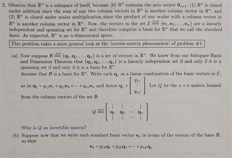 solved 2 observe that rn is a subspace of itself because