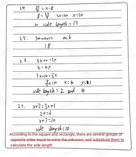 solved algebra find the values of the variables then find the side