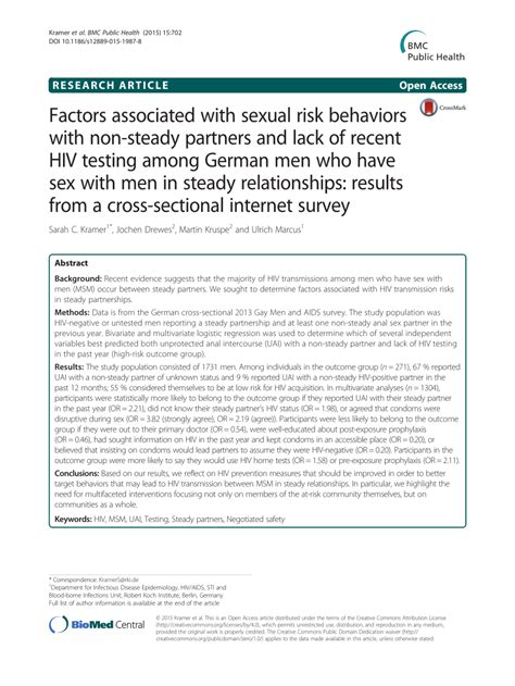 Pdf Factors Associated With Sexual Risk Behaviors With Non Steady