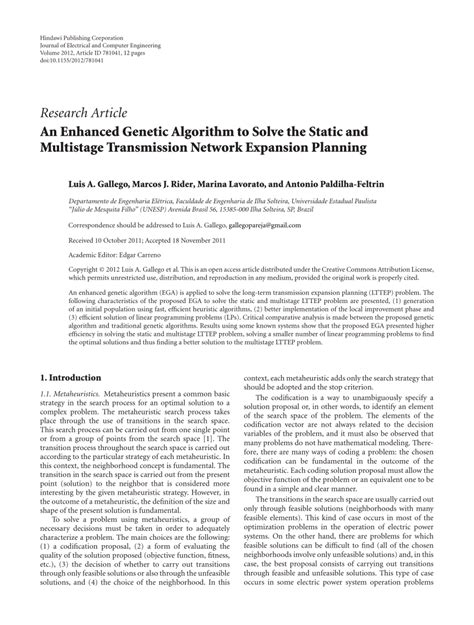 Pdf An Enhanced Genetic Algorithm To Solve The Static And Multistage Transmission Network