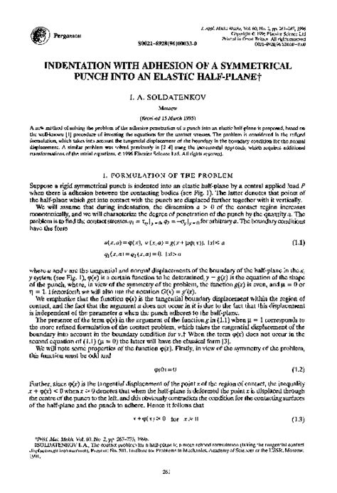 Pdf Indentation With Adhesion Of A Symmetrical Punch Into An Elastic Half Plane