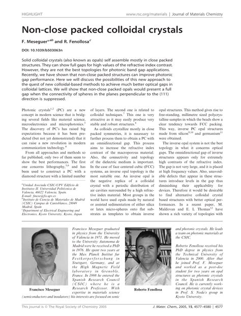 Pdf Non Close Packed Colloidal Crystals