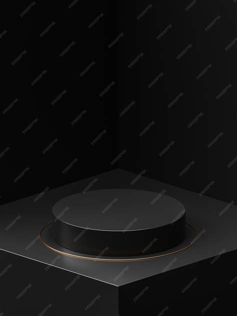 검은색 우아한 연단 3d 쇼케이스 스탠드 배경에는 빈 어두운 프레젠테이션 플랫폼 장면 또는 쇼 무대 받침대 고급 제품 디스플레이 및 빈 코스메틱 배너 프리미엄 스튜디오 룸