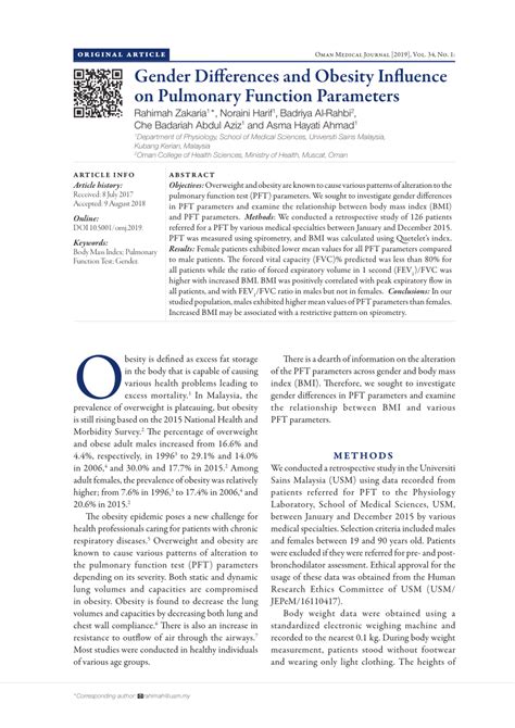 Pdf Gender Differences And Obesity Influence On Pulmonary Function Parameters