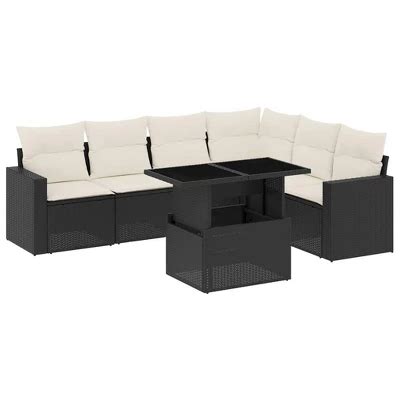 Vidaxl 7 Piece Patio Sofa Set With Cushions Black And Cream Poly Rattan