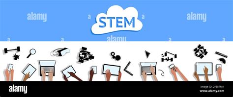 Stem Banner Science Technology Engineering Maths Device Tablets Cloud