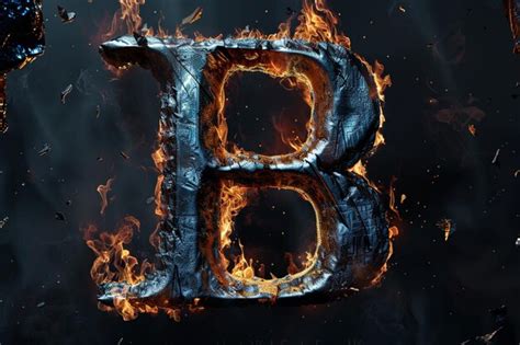 불꽃의 단일 글자 알파 글자 B 검은색 고립 된 배경에 불꽃 현실적 프리미엄 Ai 생성 벡터