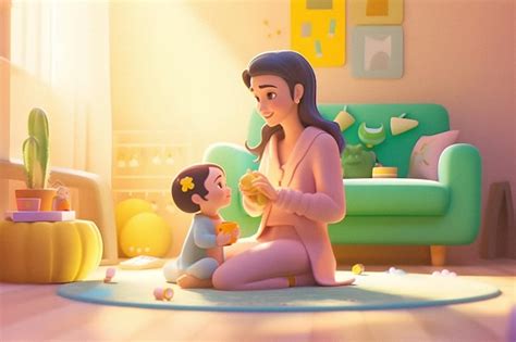 Premium Ai Image Celebrate Mothers Day With A Cozy 3d Poster In Disney Animation Style