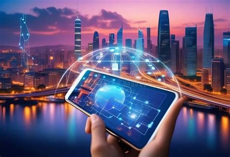 Artificial Intelligence Looking At Smart City Stock Illustration