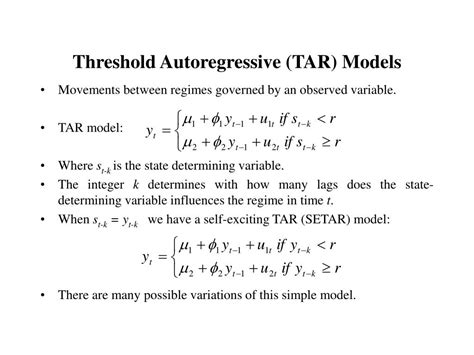 Ppt Threshold Autoregressive Tar Models Powerpoint Presentation Free Download Id 544447
