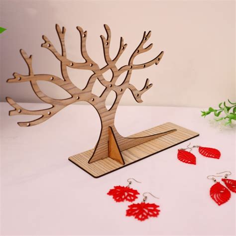 Laser Cut Tree Shaped Earring Display Stand Mdf 3mm DXF File Free Download 3axis Co