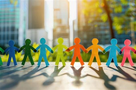 Colorful Paper Cutout Figures Holding Hands In A Line Symbolizing Unity And Teamwork On A