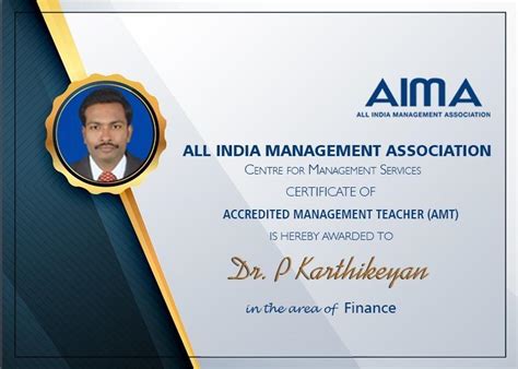 Dr Karthikeyan Parthasarathy On Linkedin Amt Certification From Aima