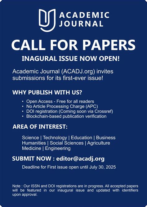 📢 Call For Papers Inaugural Issue Now Open Academic Journal