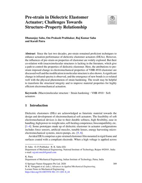 Pdf Pre Strain In Dielectric Elastomer Actuator Challenges Towards Structureproperty