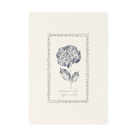 Organic Cotton Tea Towel Hydrangea Indigo Etsy