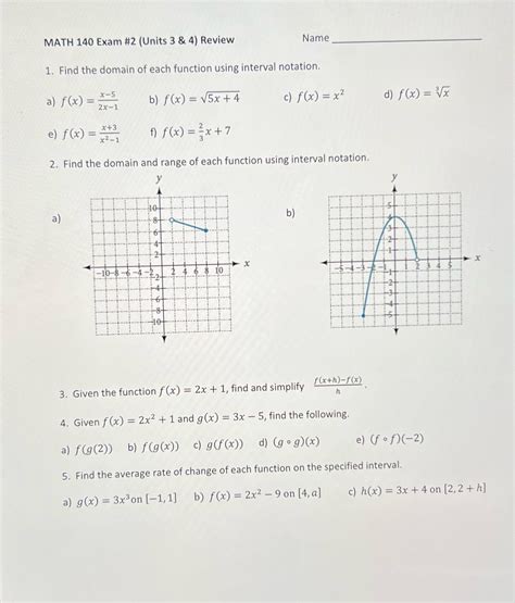 [solved] math 140 exam 2 units 3 and 4 review name 1 find the domain course hero