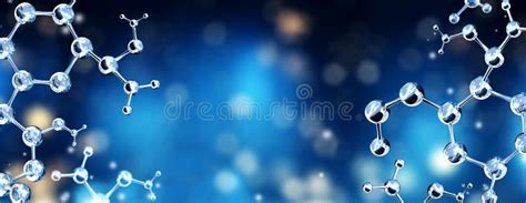 Horizontal Banner With Model Of Abstract Molecular Structure Background Of Blue Color With