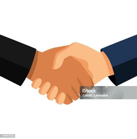 비즈니스 핸드셰이크 아이콘입니다 비즈니스 파트너의 악수 비즈니스 핸드셰이크 성공적인 거래 흰색 배경에서 격리된 벡터 플랫 스타일