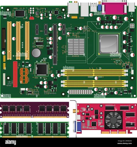 Layered Vector Illustration Of Mainboard Memory And Graphics Card Stock Vector Image And Art Alamy