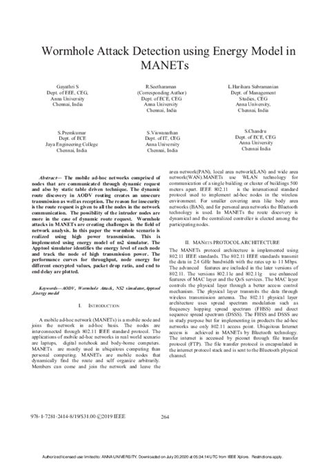 Pdf Wormhole Attack Detection Using Energy Model In Manets