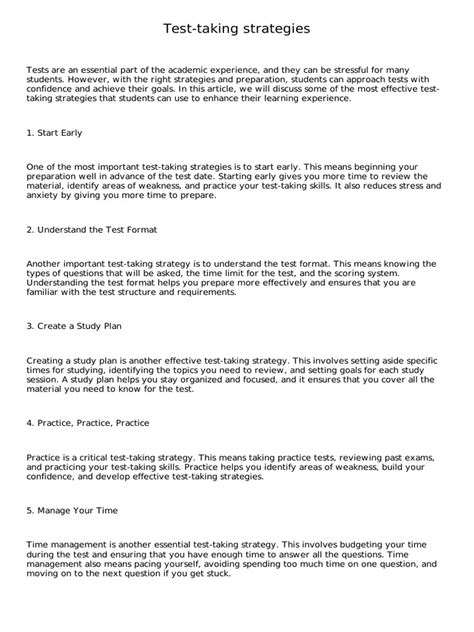 Test Taking Strategies Pdf Psychology Cognition