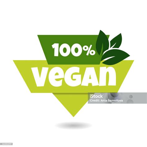 100 비건 스티커 라벨 배지 및 로고 생태 아이콘입니다 비건 제품을 위한 녹색 잎이 있는 로고 템플릿입니다 흰색 배경에 분리된 벡터 그림 0명에 대한 스톡 벡터 아트 및