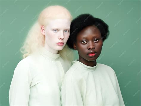 Femme Albinos Et Femme Africaine Dans La Diversité Photo Premium