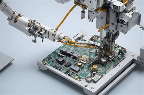 A Robotic Arm Delicately Assembling A Complex Circuit Board Generated By Ai Stock Illustration