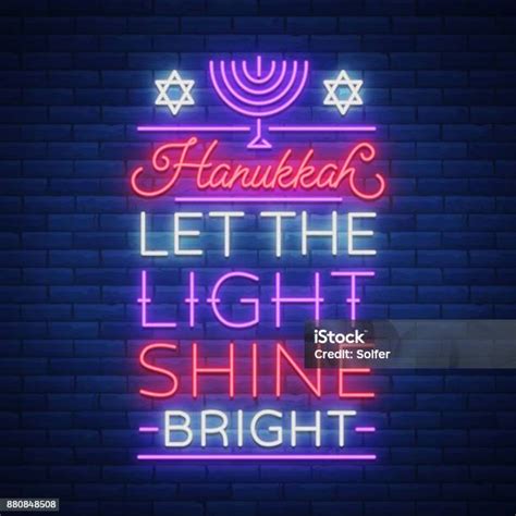 유태인 휴일 하누카는 네온 사인 인사말 카드 전통적인 차 누 카 서식 파일 해피 하누카입니다 네온 배너 밝은 빛나는 기호입니다