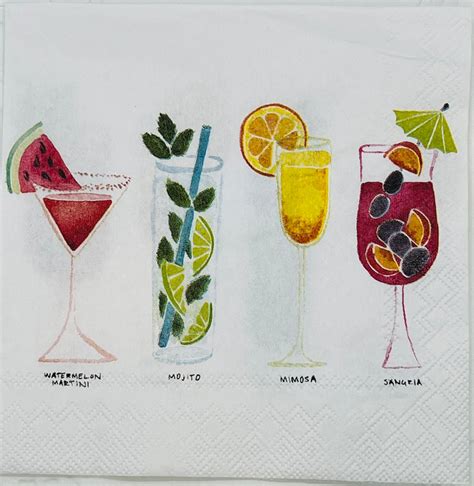 4 Drinkcocktail Napkins Cocktail Paper Napkins For Decoupage Card