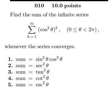 Solved Find The Sum Of The Infinite Series Sum K