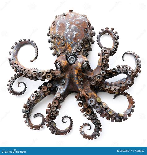 Steampunk Octopus Sculpture Made From Scrap Metal Iron And Bolts