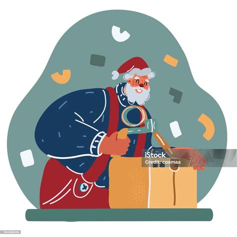 산타 클로스의 벡터 일러스트 레이 션은 소포를 배달하는 택배 노동자에게 의상 포장 메리 크리스마스 선물 선물 상자를 착용합니다 크리스마스 빠른 특급 배송 배송 개념 2022