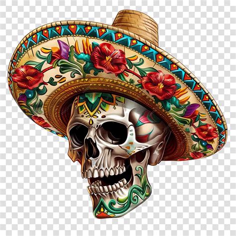 Mexican Skull In A Sombrero And Colorful Design For National Hispanic