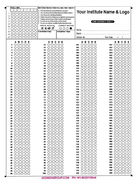 Answer Sheet Pdf
