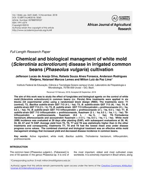 Pdf African Journal Of Agricultural Research Chemical And Biological Managment Of White Mold