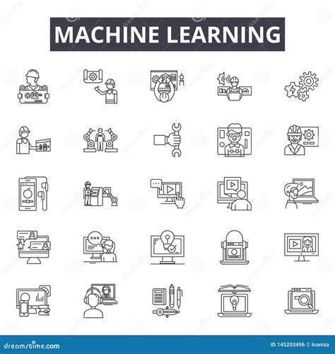 Machine Learning Line Icons Signs Vector Set Outline Illustration Concept Stock Vector