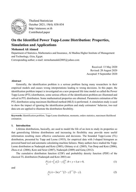 Pdf On The Identified Power Topp Leone Distribution Properties