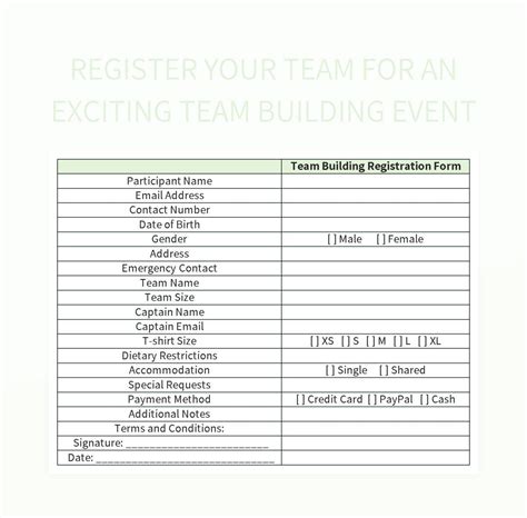 Register Your Team For An Exciting Team Building Event Excel Template