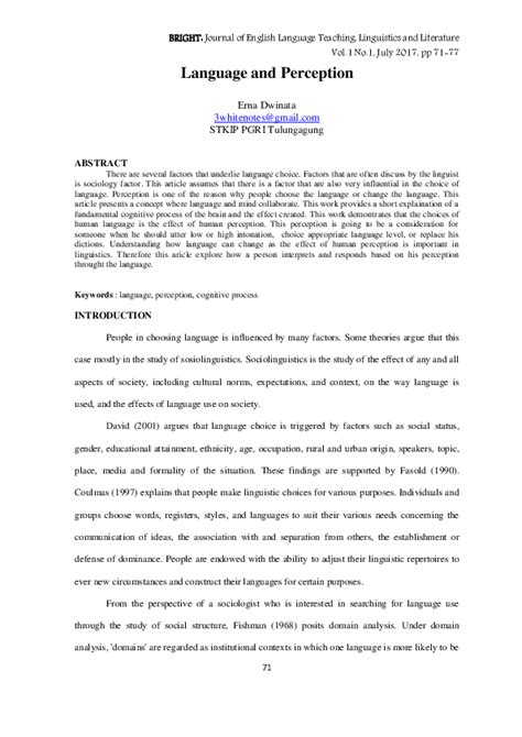 Pdf Language And Perception