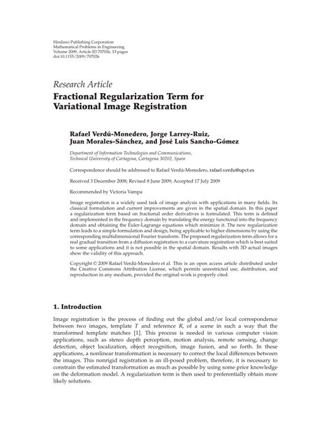 Pdf Fractional Regularization Term For Variational Image Registration