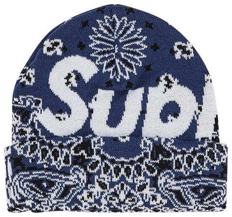 Buy Supreme Bandana Big Logo Beanie Navy Fw24bn61 Navy Goat
