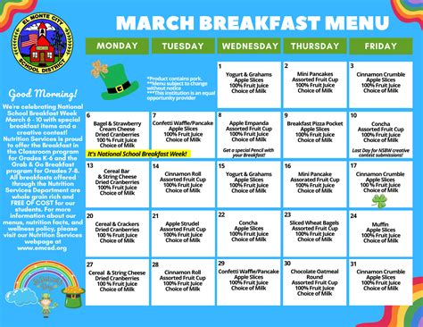 Menus And Meal Programs Nutrition Services El Monte City School District