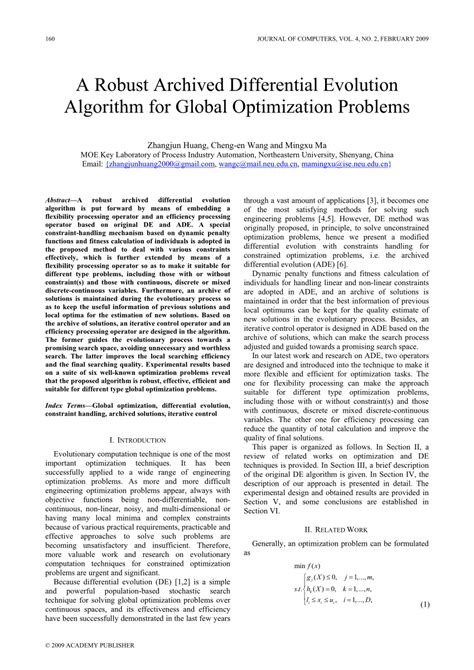 Pdf A Robust Archived Differential Evolution Algorithm For Global