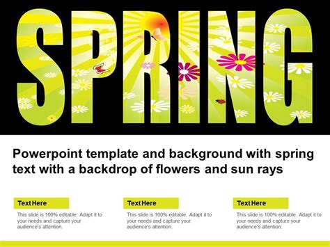 Powerpoint Template And Background With Spring Text With A Backdrop Of Flowers And Sun Rays