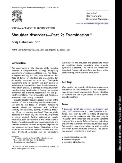Pdf Shoulder Disorders—part 2 Examination