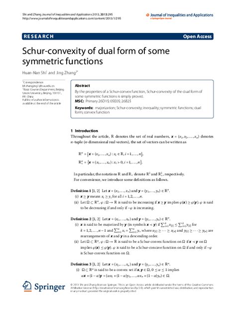 Pdf Schur Convexity Of Dual Form Of Some Symmetric Functions Huan Nan Shi