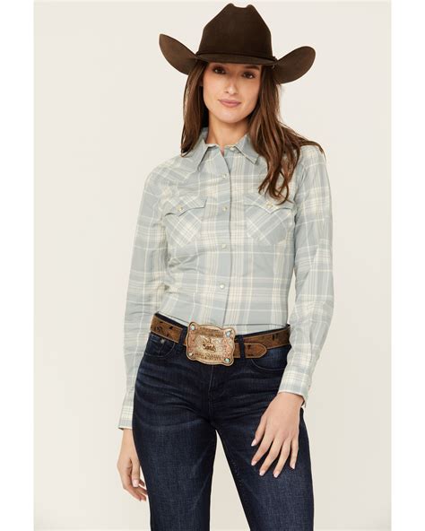 Product Name Wrangler Retro Womens Plaid Print Long Sleeve Pearl Snap