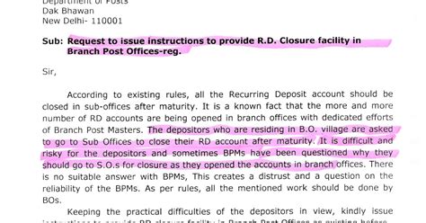 Rural Postal Employees Request To Issue Instruction To Provide Rd Closure Facility In Branch